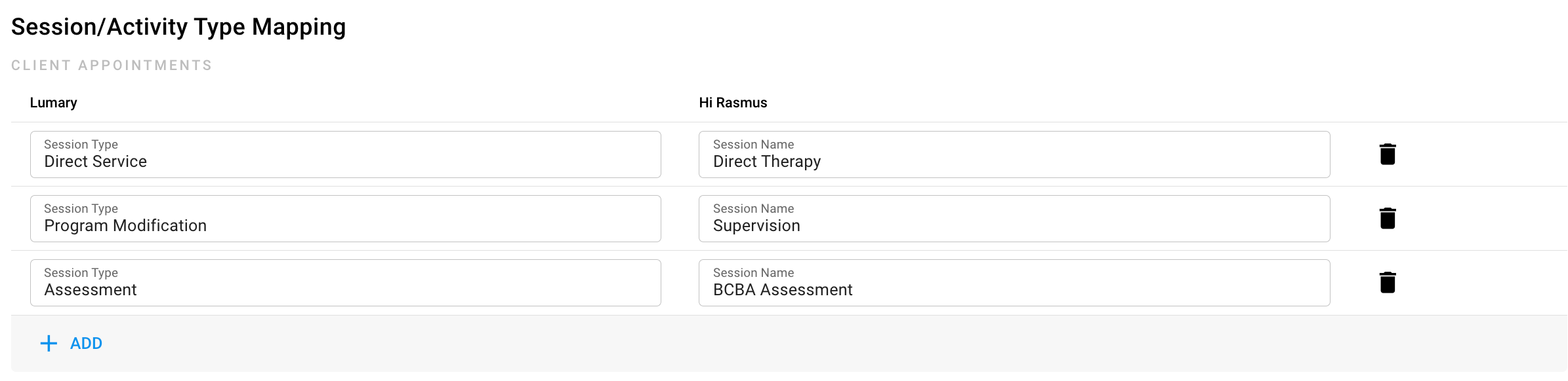 Hi Rasmus | Lumary Integration: Session Type / Activity Type Mapping